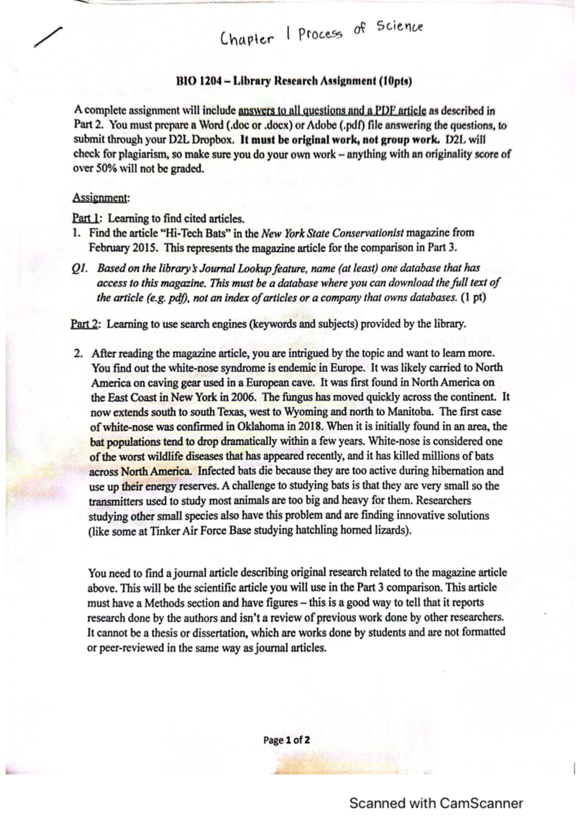 Bio 1204 library research assignment - BIO 1204 - Studocu