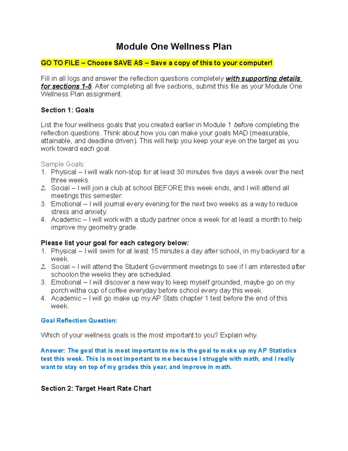 01.05 MAD Goals Planning Assessment - Module One Wellness Plan GO TO ...