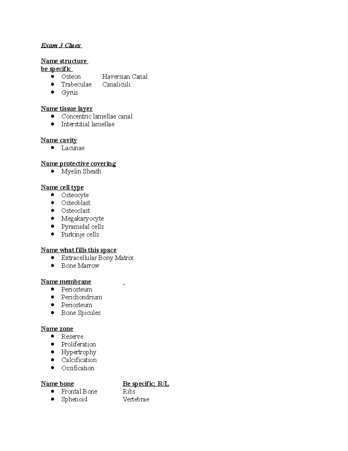 Exam 3 Clues - Beanblossom - Exam 3 Clues Name structure be specific ...