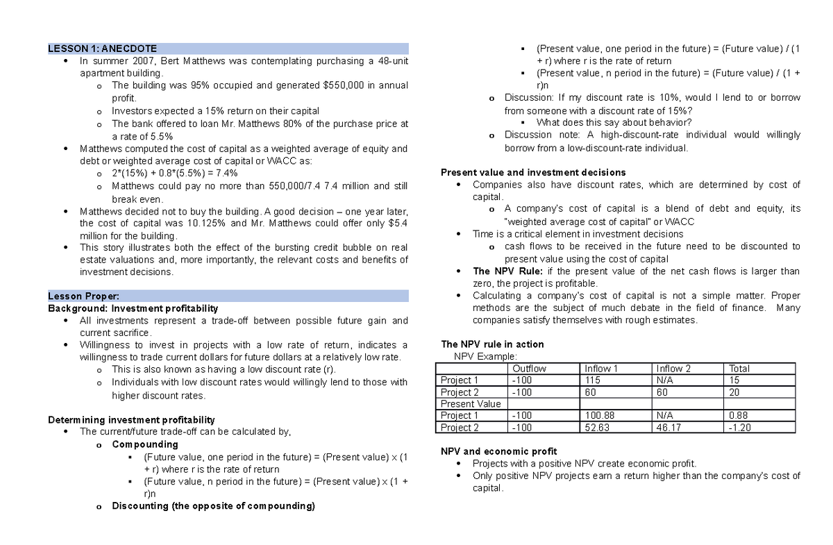 ECON Compilation - LESSON 1: ANECDOTE In summer 2007, Bert Matthews was ...