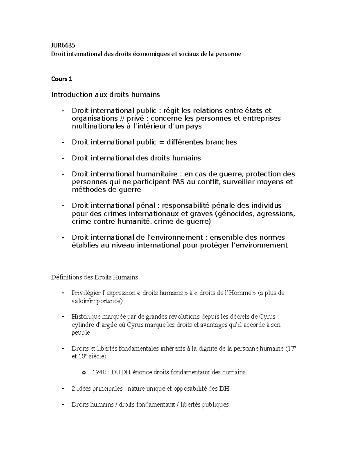 JUR6635-Cours 1 - Notes de cours 1-2 - JUR Droit international des ...