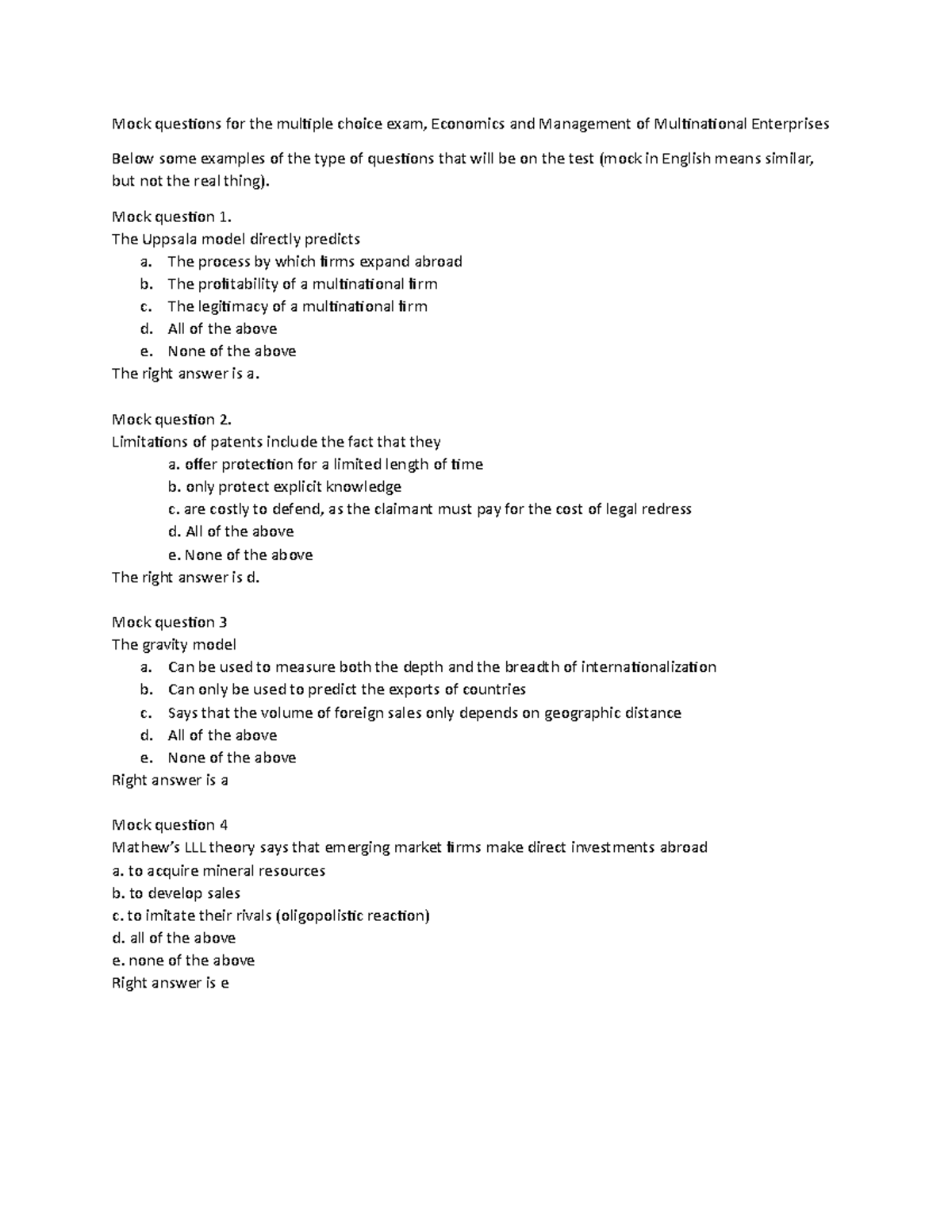 Sample multiple choice questions - Mock questions for the multiple ...
