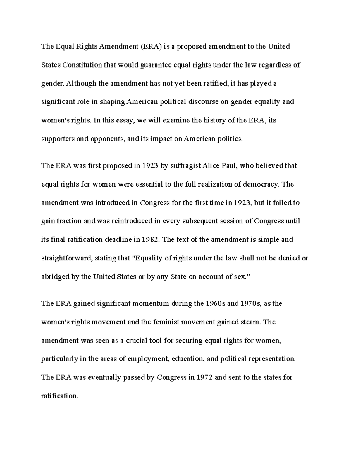 Equal Rights Amendment Notes - The Equal Rights Amendment (ERA) is a ...