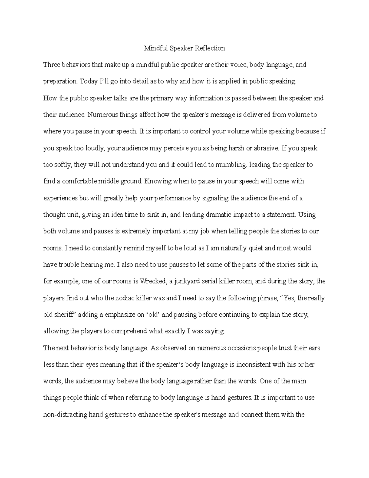 Mindful Speaker Reflection - Mindful Speaker Reflection Three behaviors ...