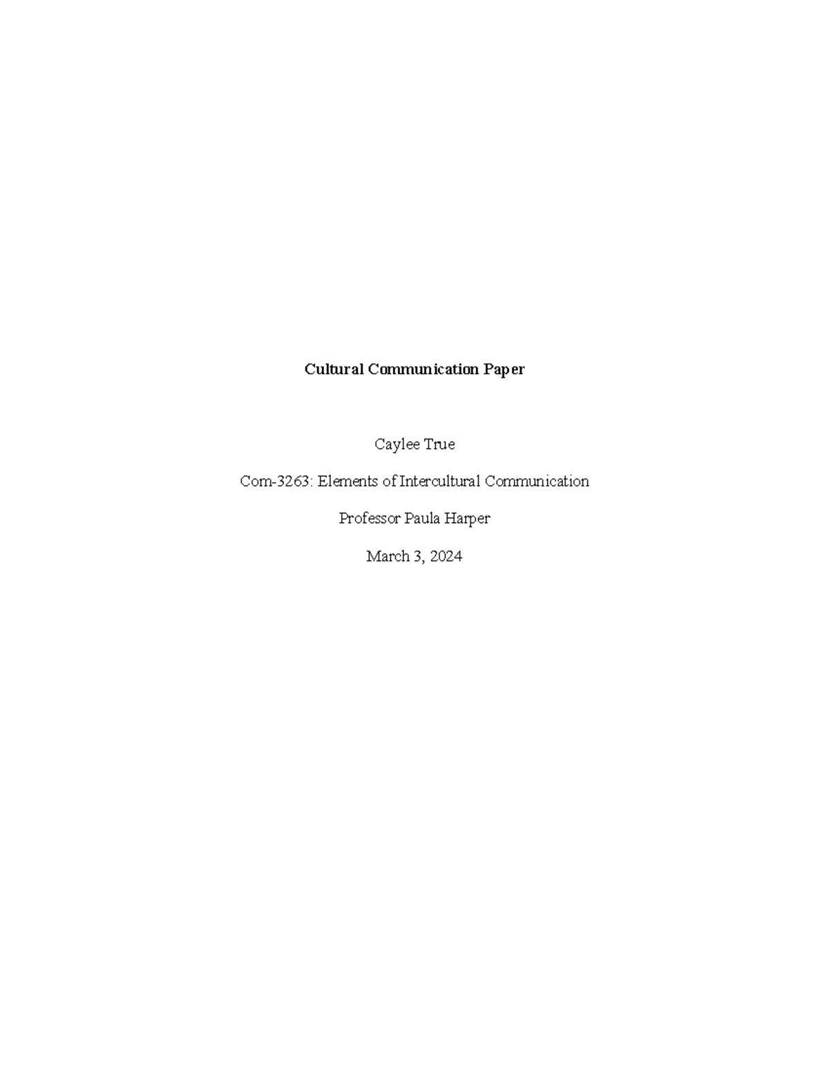 Cultural Communication final draft - Cultural Communication Paper ...