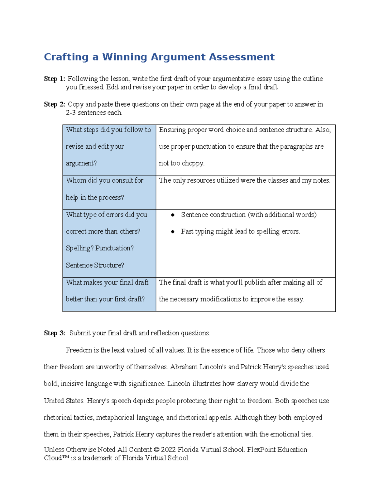 Copy of 4.06 Crafting a Winning Argument Assessment - Crafting a ...