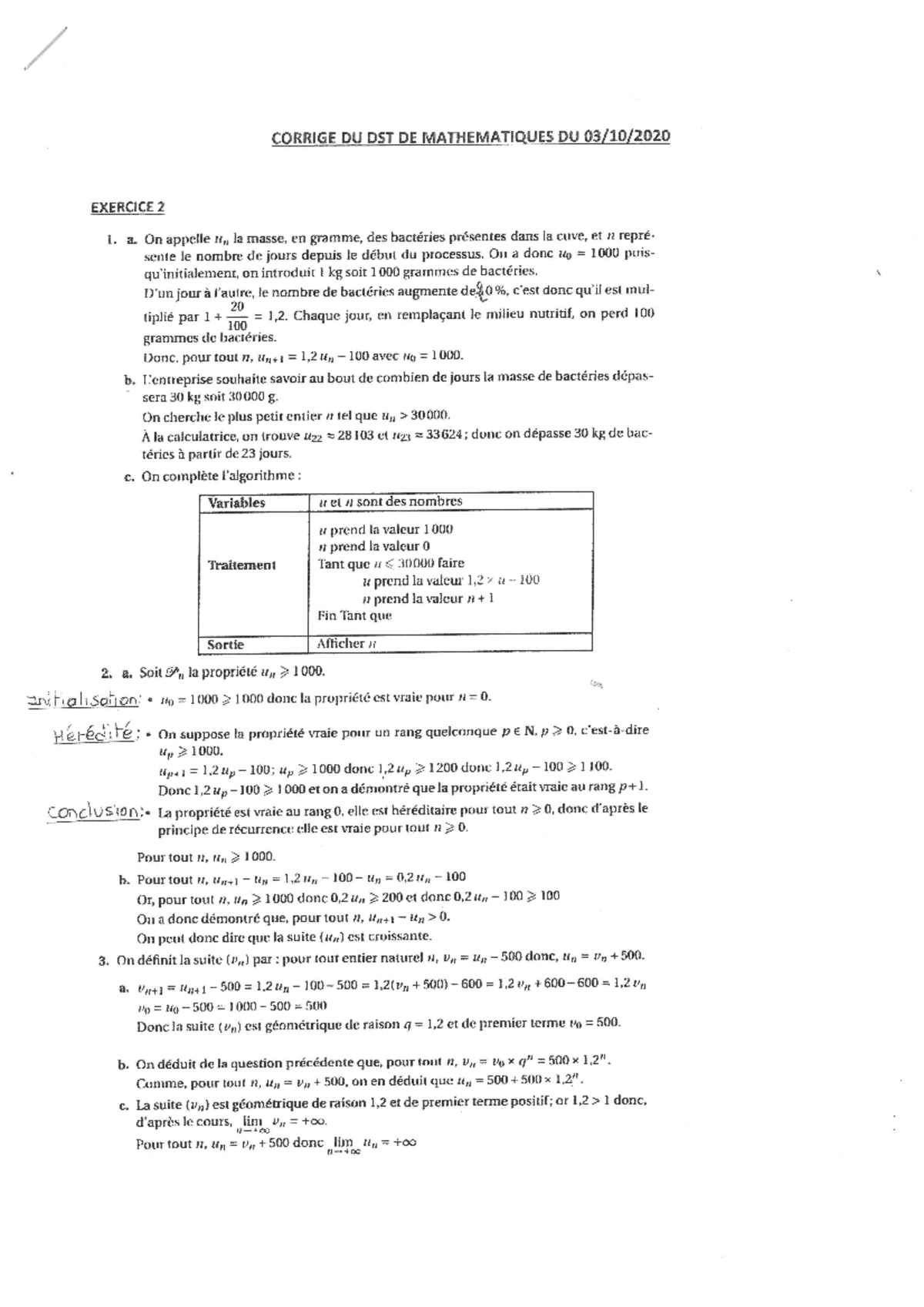 Corr Ds2term - correction bac mathématiques - CORRIGE DU DST DE MATHEMATIQUES DU EXERCICE 2 1. a ...