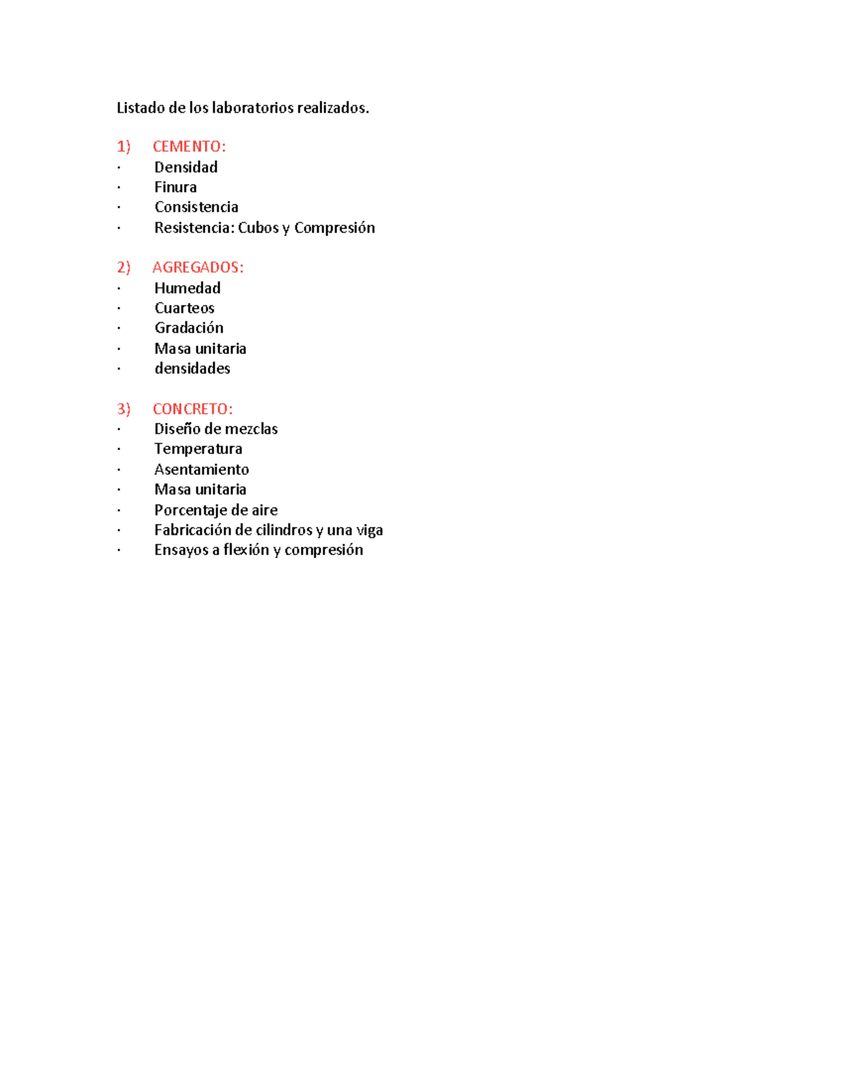 Informe 1 materiales - ... - Listado de los laboratorios realizados. 1 ...