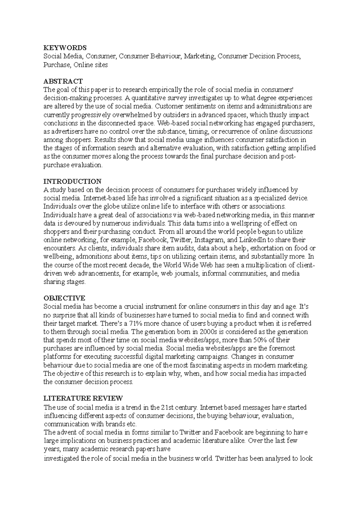 BA research paper - KEYWORDS Social Media, Consumer, Consumer Behaviour ...