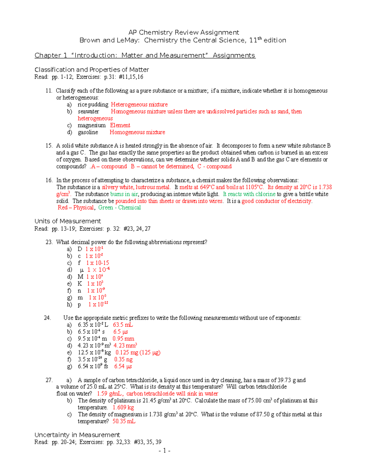 Brownlemayreviewassignmentproblemskey-2 - AP Chemistry Review ...
