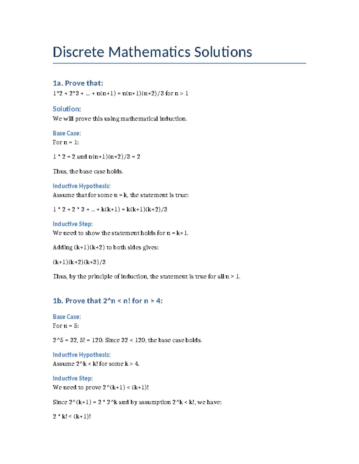 Discrete math156 - Discrete Mathematics Solutions 1a. Prove that: 12 ...