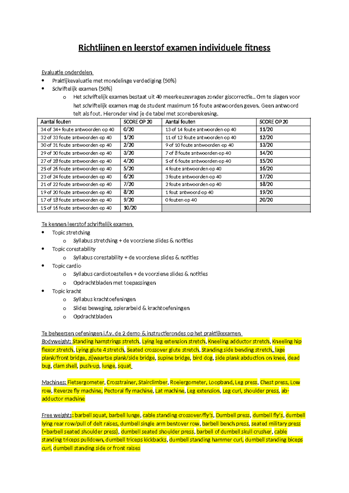 Individuele fitness richtlijnen en leerstof examen - Richtlijnen en leerstof examen individuele ...