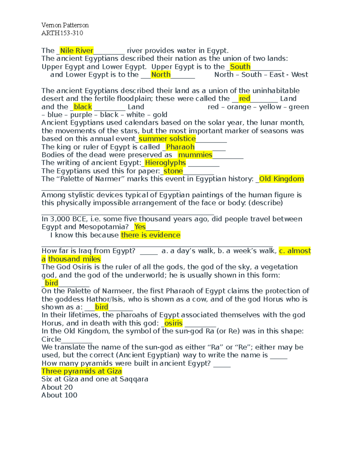 Art History Ancient Egypt Quiz - ARTH153- The Nile River________ river ...