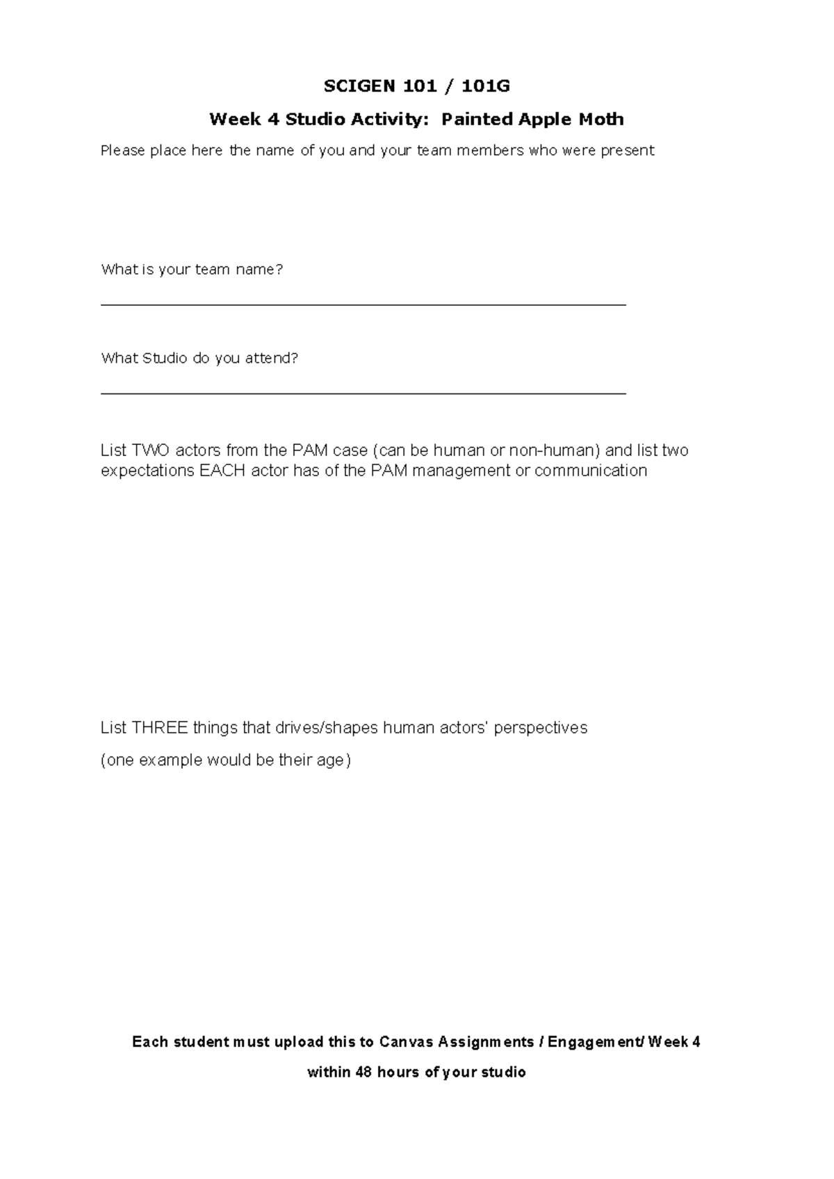 Scigen 101-studio-worksheet - SCIGEN 101 / 101G Week 4 Studio Activity: Painted Apple Moth ...