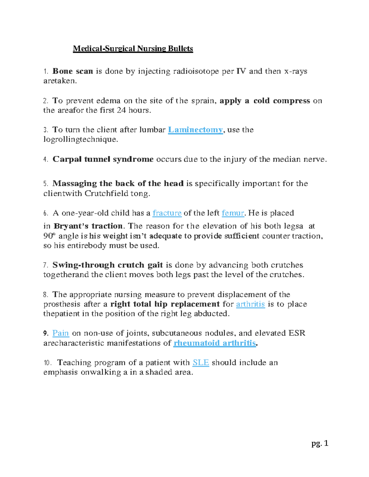 Medical Surgical Nursing Bullets from nursing labs website - Medical ...