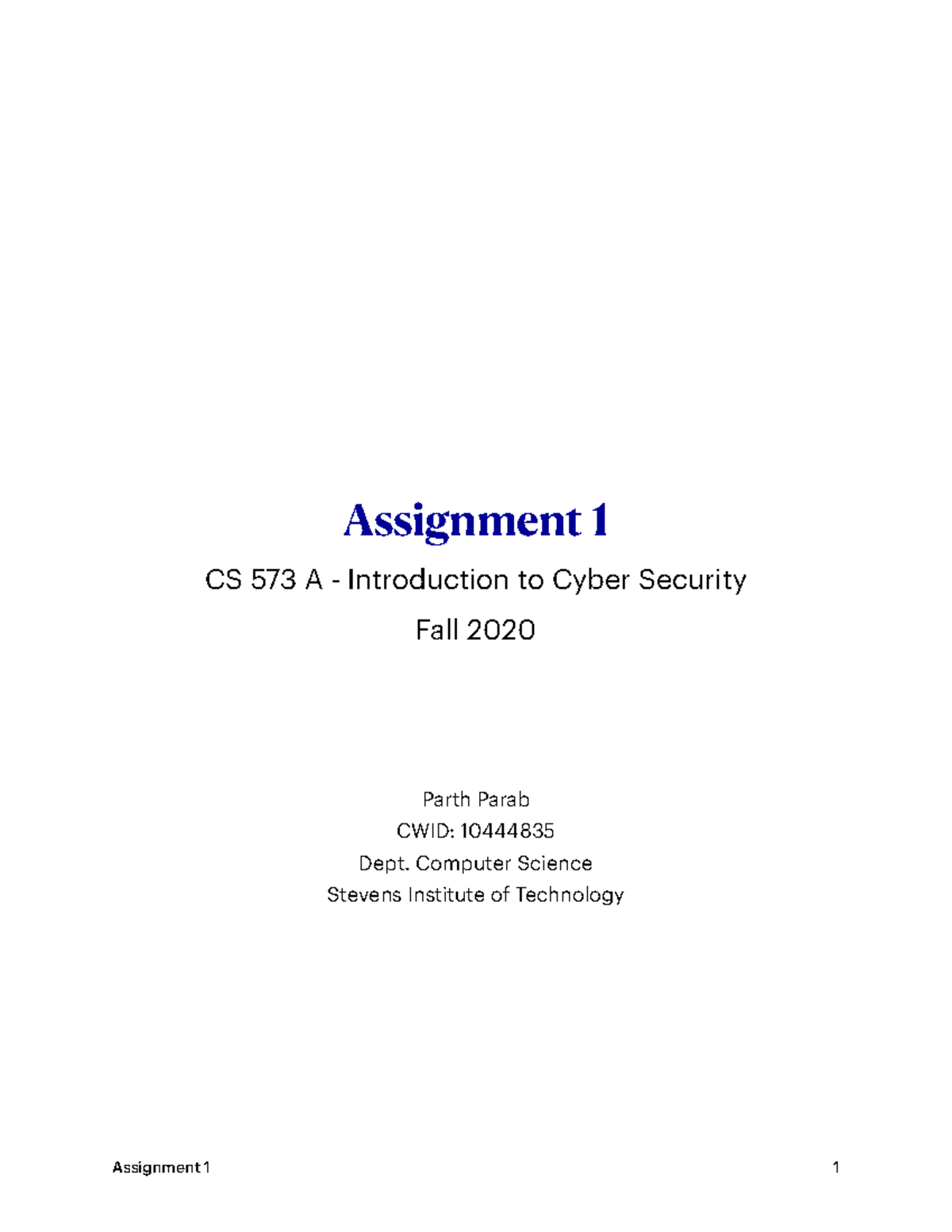 Example - Matrix - Assignment 1 CS 573 A - Introduction to Cyber ...