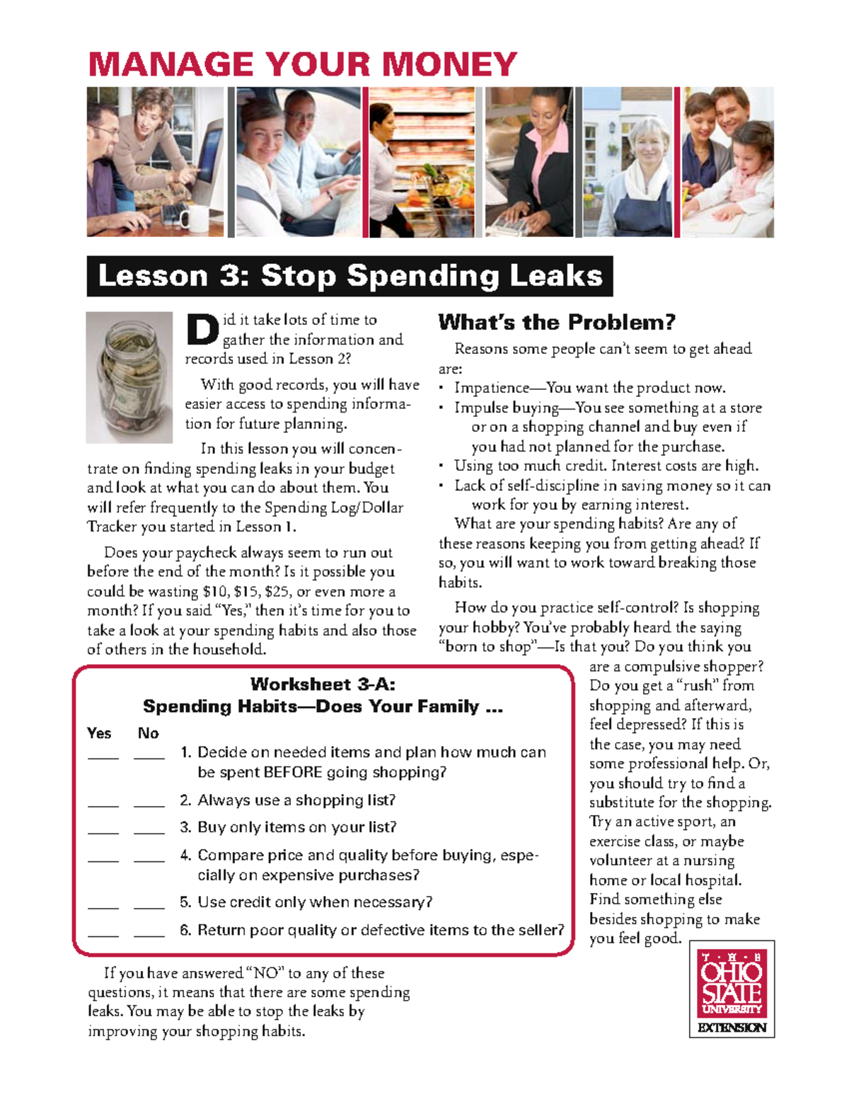 Manage Your Money Lesson 3 - MANAGE YOUR MONEY Lesson 3: Stop Spending ...