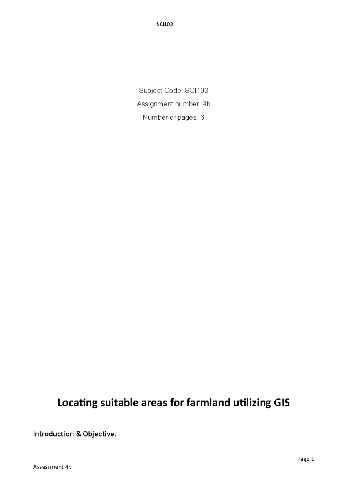 Assessment 4b Assignment Subject Code Sci Assignment Number 4b