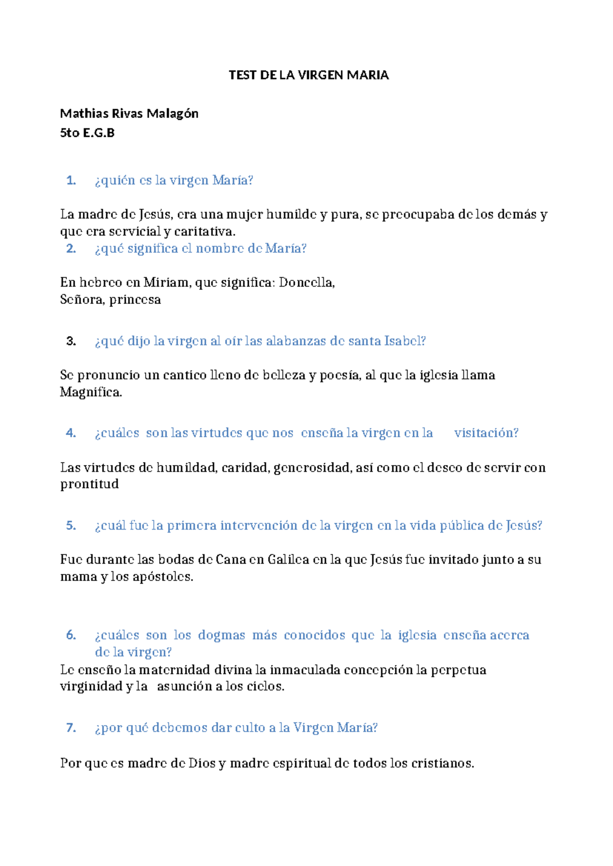 TEST DE LA Virgen Maria II - TEST DE LA VIRGEN MARIA Mathias Rivas ...