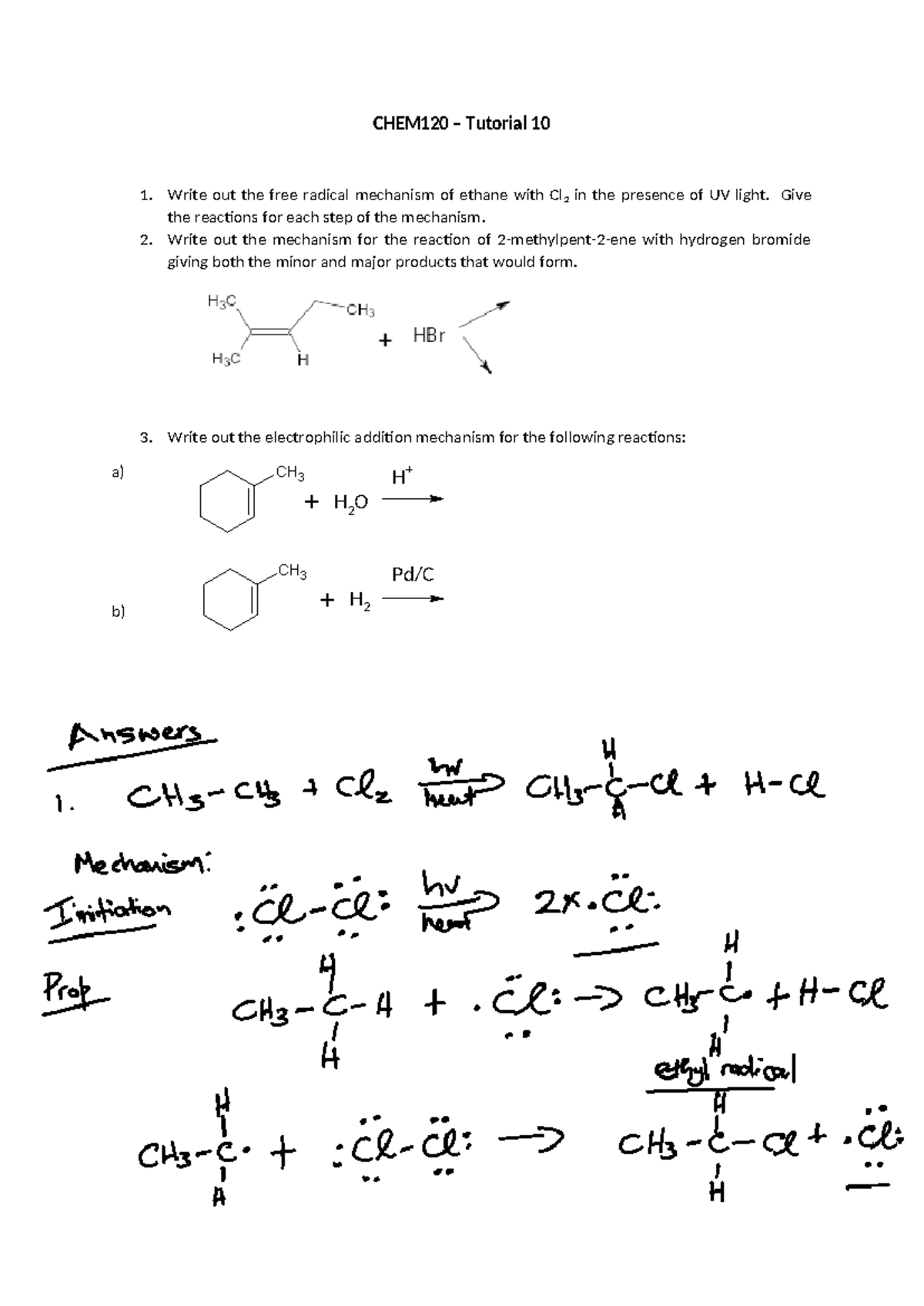 Tutorial 10 questions and answers - CHEM120 – Tutorial 10 1. Write out ...