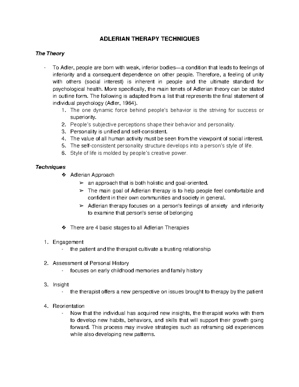 Adlerian- Therapy BS PSYCHOLOGY COUNSELING AND PSYCHOTHERAPY PSYCH10A ...