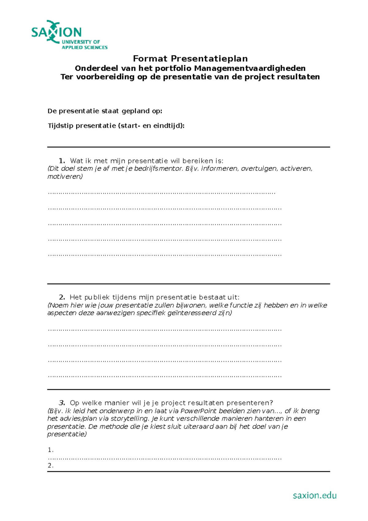 Nl-Format Pesentatieplan Toets 2 Managementstage 2019-2020 - De ...