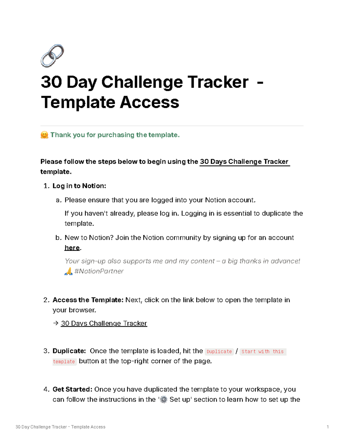 30 Day Challenge Tracker - Template Access - Please follow the steps ...