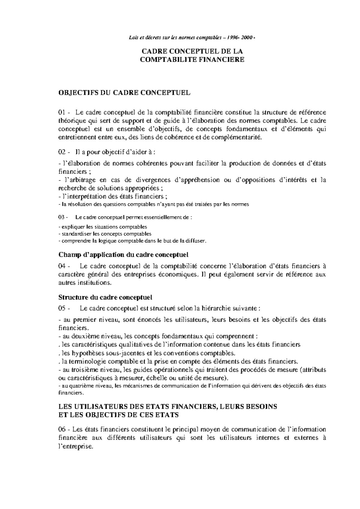 Cadre concep compt financ - CADRE CONCEPTUEL DE LA COMPTABILITE ...