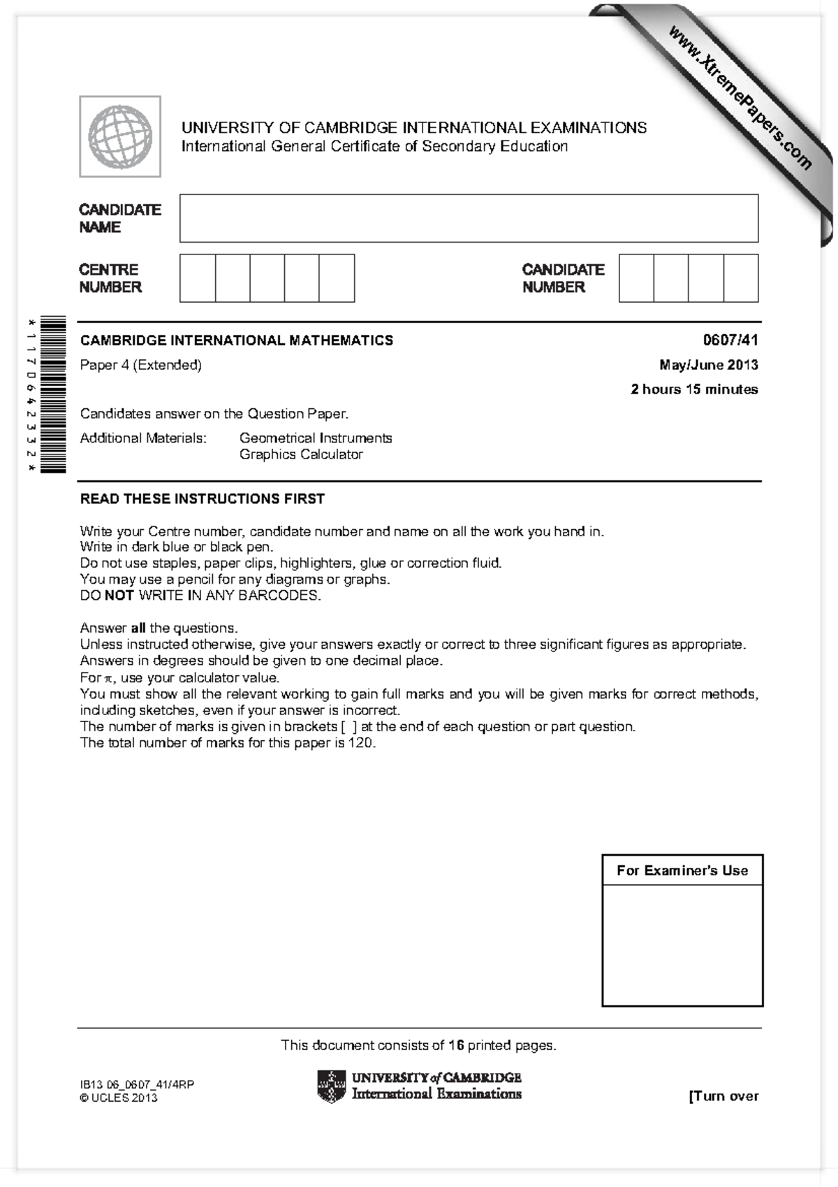 0607 s13 qp 41 - question paper - This document consists of 16 printed ...