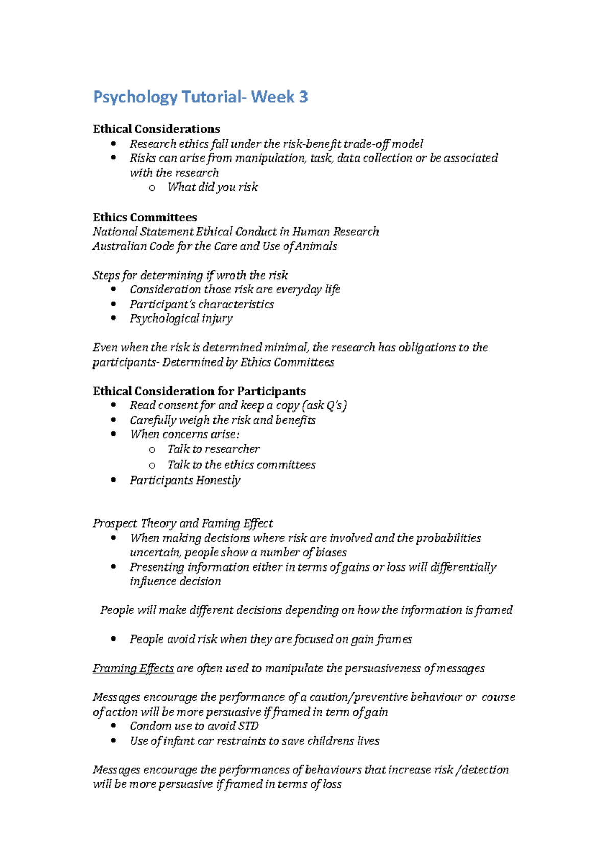 Psychology Tutorial- Week 3 - Studocu