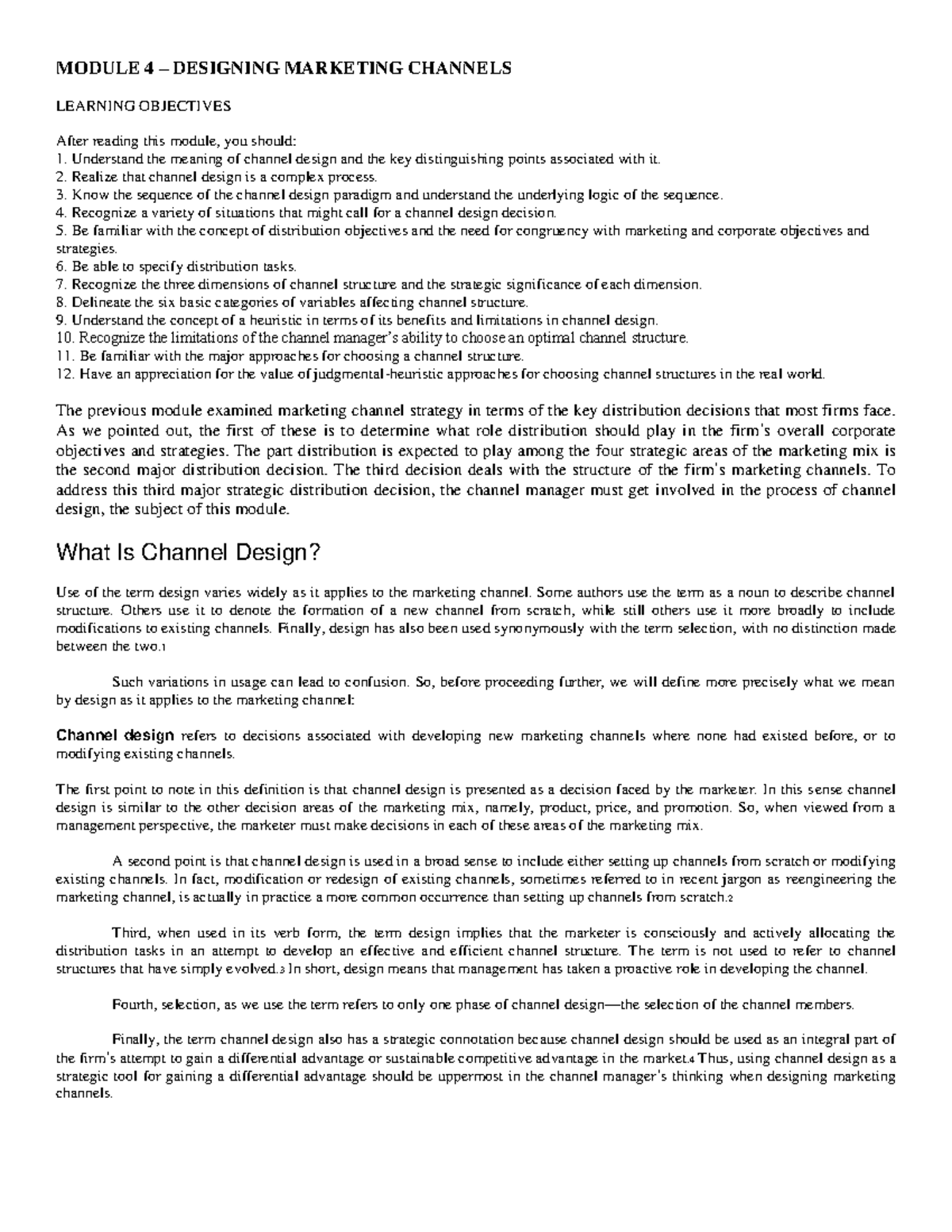 Mktg 3104 - Module 4 - Designing Marketing Channels - MODULE 4 ...