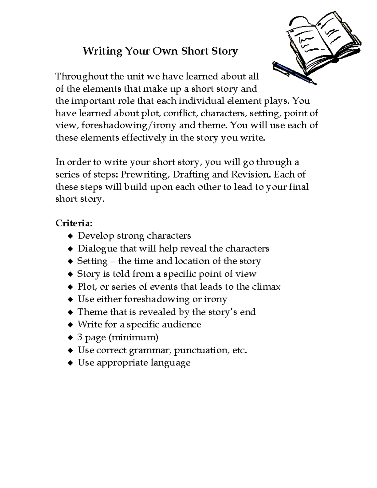 Narrative - Lecture notes 1-6 - Writing Your Own Short Story Throughout ...