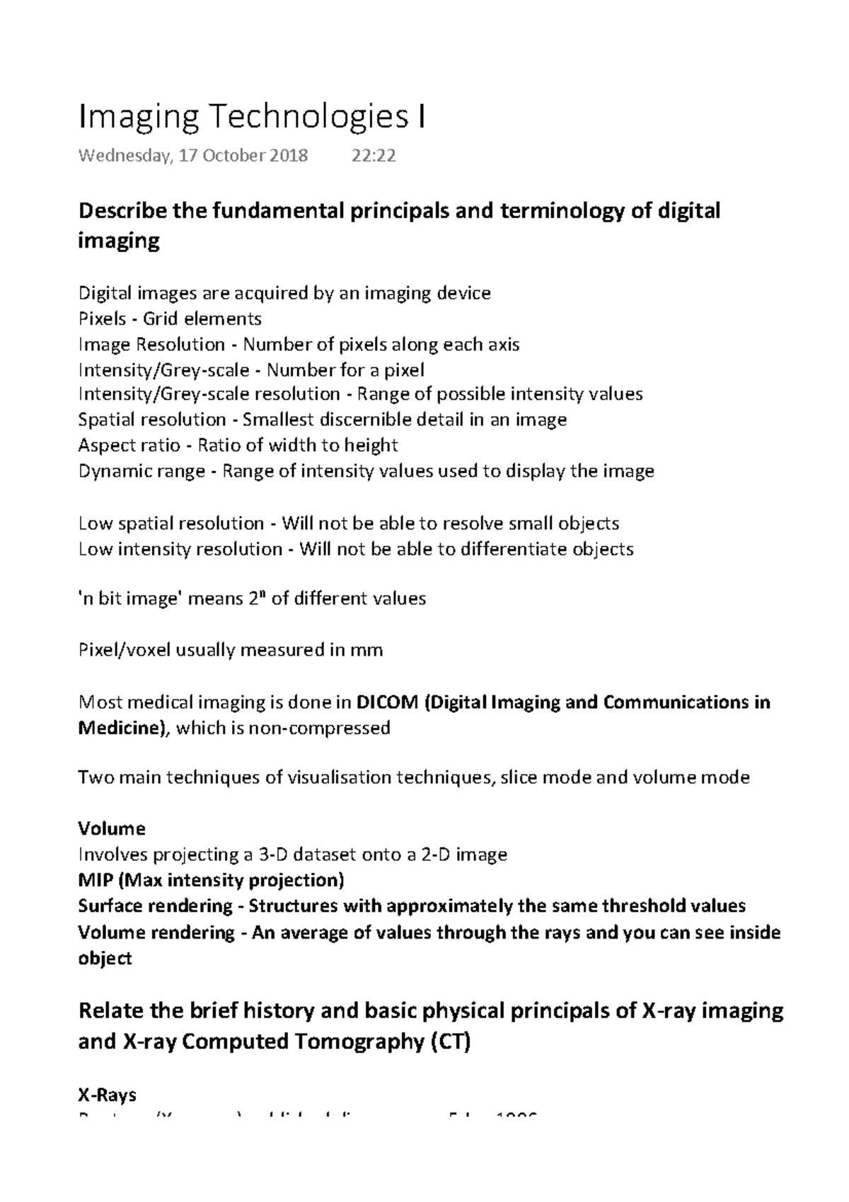 Imaging Technologies I - Describe the fundamental principals and ...
