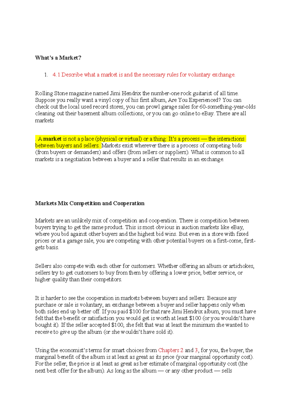 Chapter 4 Textbook Notes - What’s a Market? 1. 4 Describe what a market ...