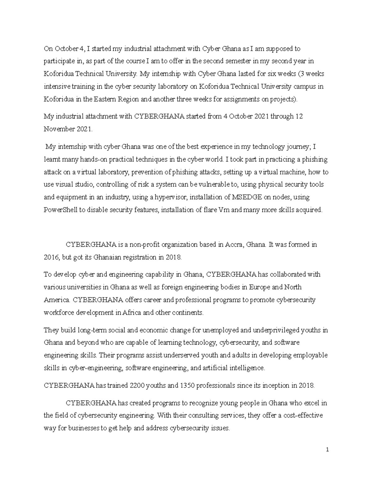 Industrial attachment report kk - Copy - On October 4, I started my ...