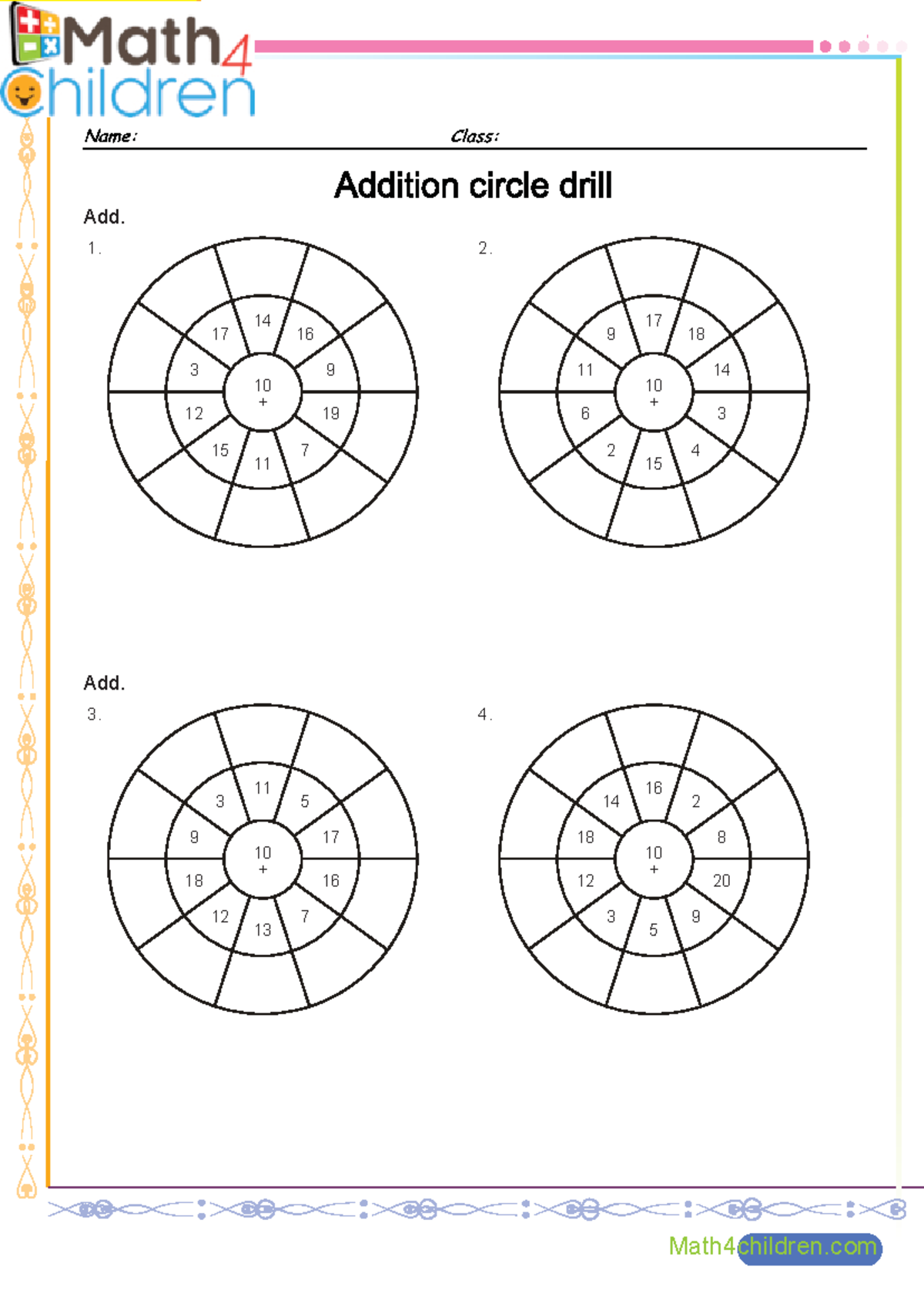 Addition circle drill sheet 1 002 - Add. Add. - 1. - + - 2. - + - 3 ...