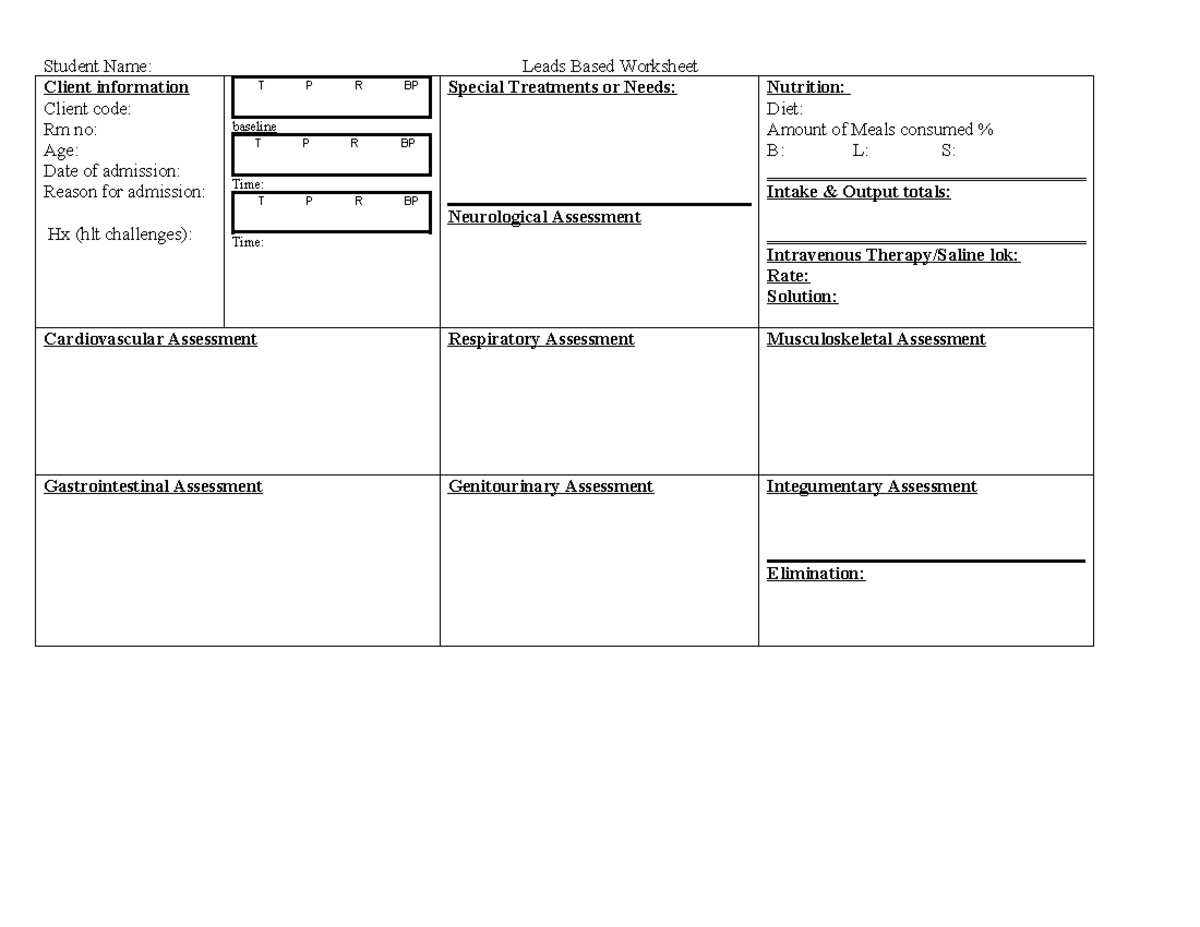 Clinical worksheet - Practice sheet - Student Name ...