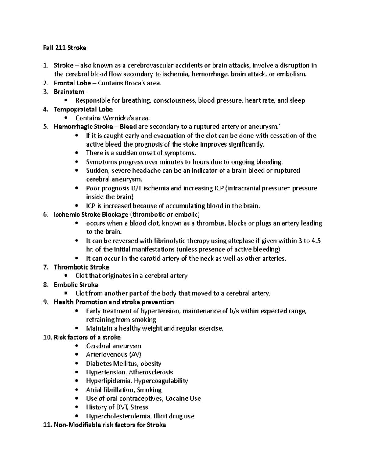 Fall 211 Stroke-3 - Lecture Notes on Stroke - Fall 211 Stroke Stroke ...