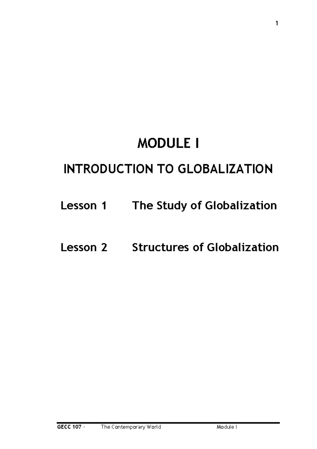 GECC 107 Module I - Introduction to globalization lesson 1 & 2 - MODULE I INTRODUCTION TO - Studocu