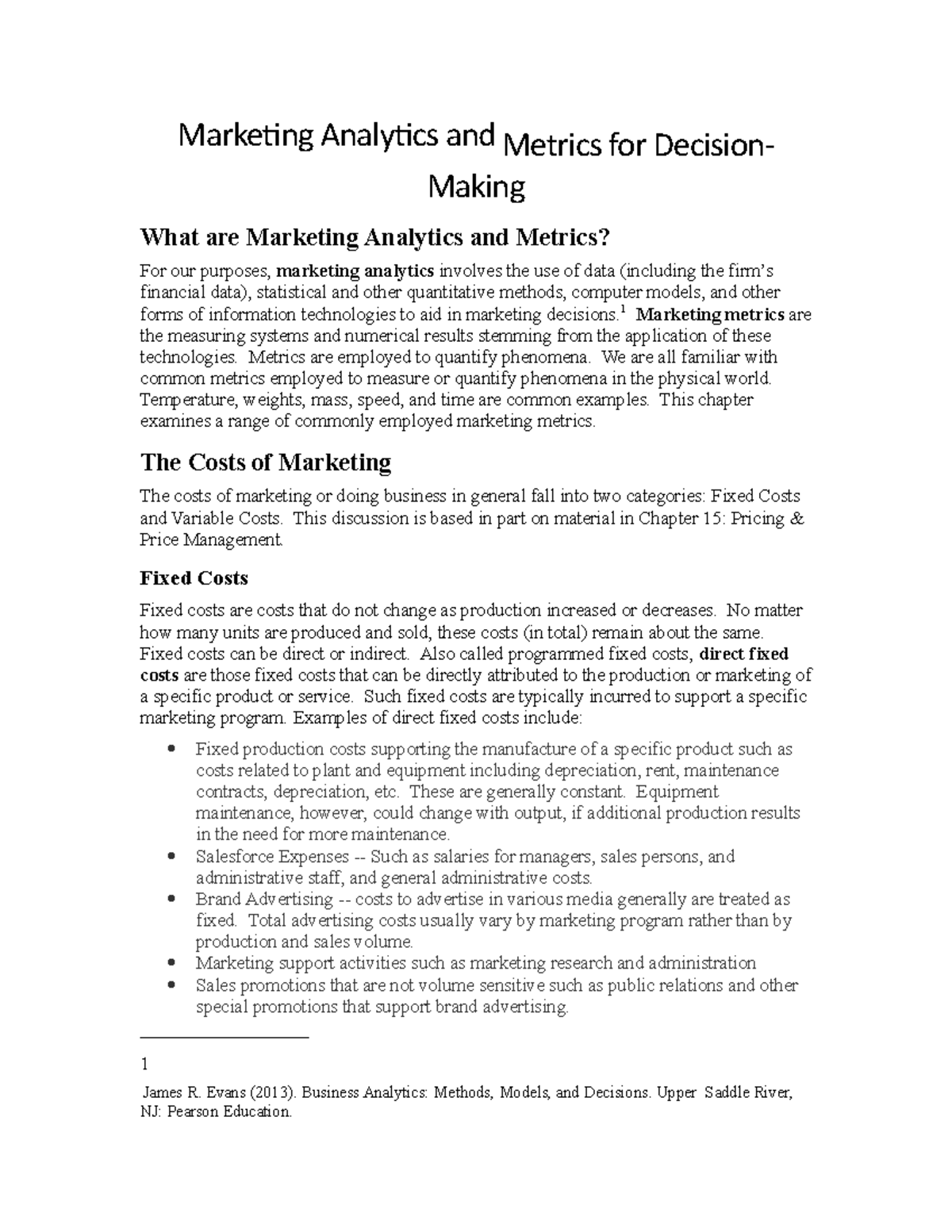 Marketing Metrics- Required metrics to complete case work - MKTG 5150 ...
