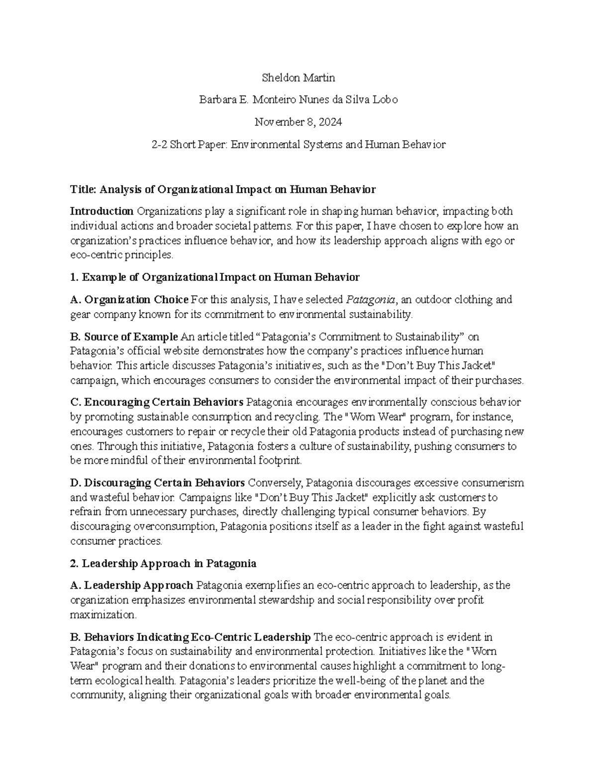 Module Two Short Paper - Sheldon Martin Barbara E. Monteiro Nunes da ...