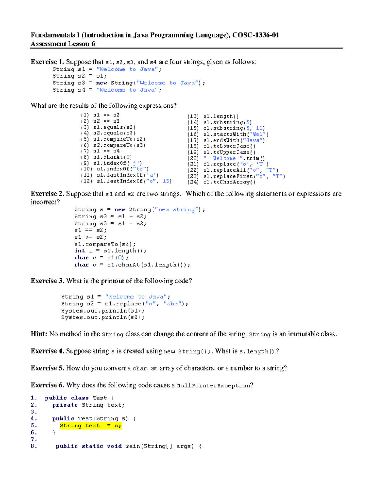 Assessment Lesson 6 - summer 2011 - Fundamentals I (Introduction in ...