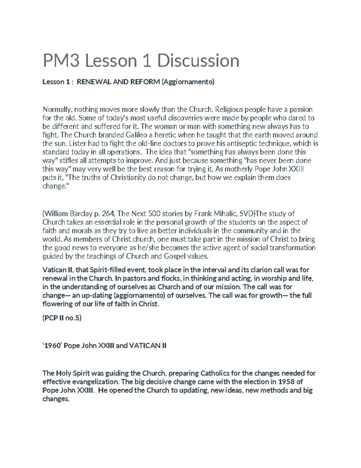 PM3 Lesson 1 Discussion - PM3 Lesson 1 Discussion Lesson 1 : RENEWAL ...