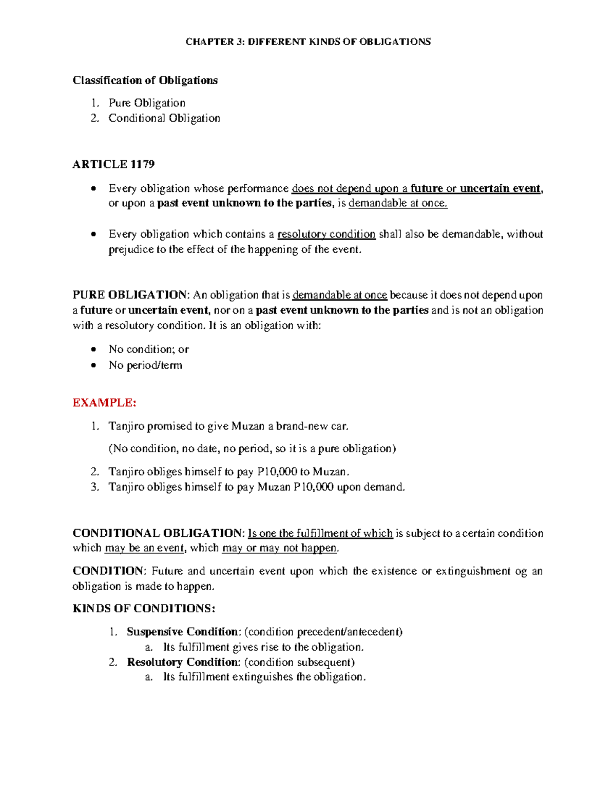 Chapter 3 - Pure and Conditional Obligations - Classification of ...