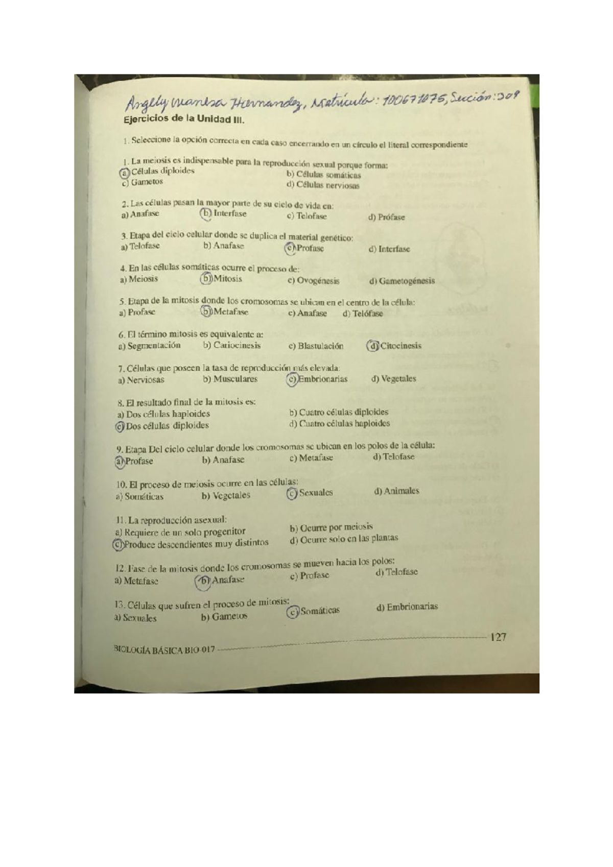 Ejercicios Protocolo Unidad 3 - Biología Básica - Studocu