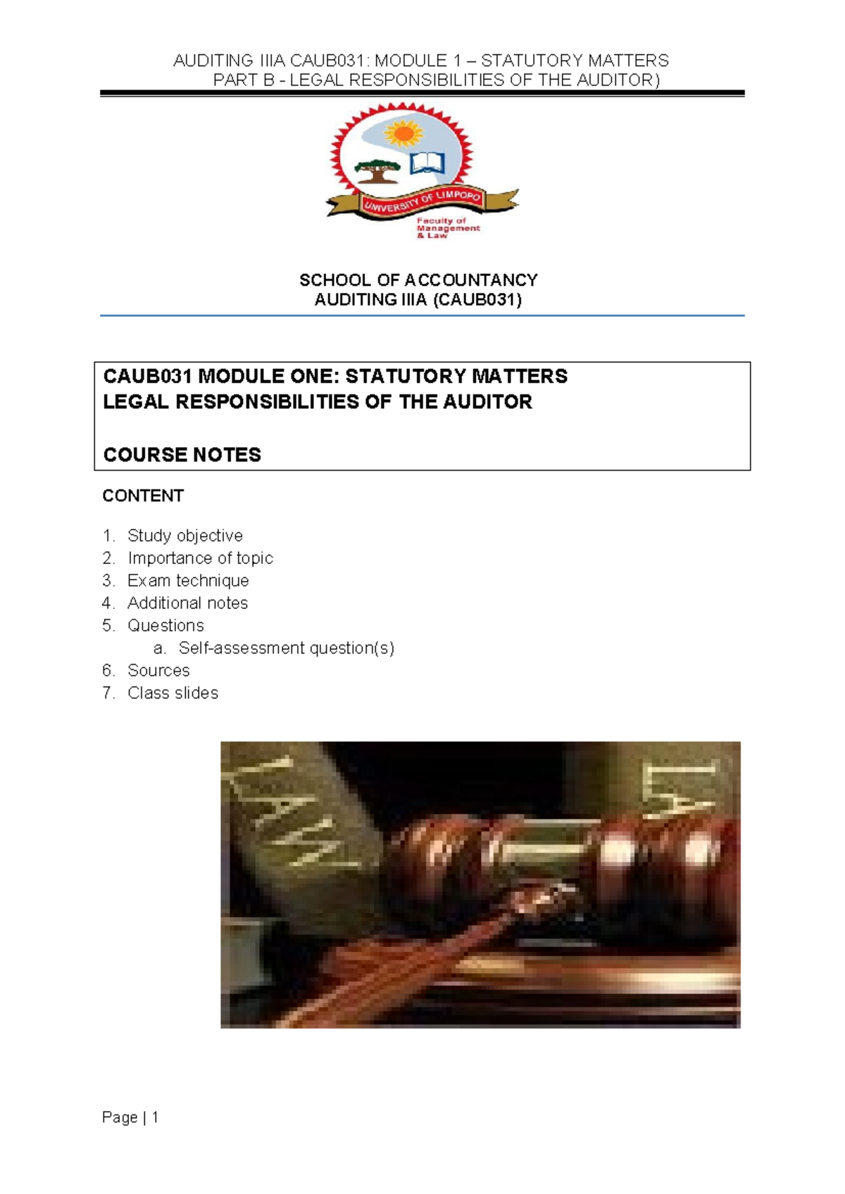 Module 1 - Statutory matters - PART B - Legal Responsibilities of ...
