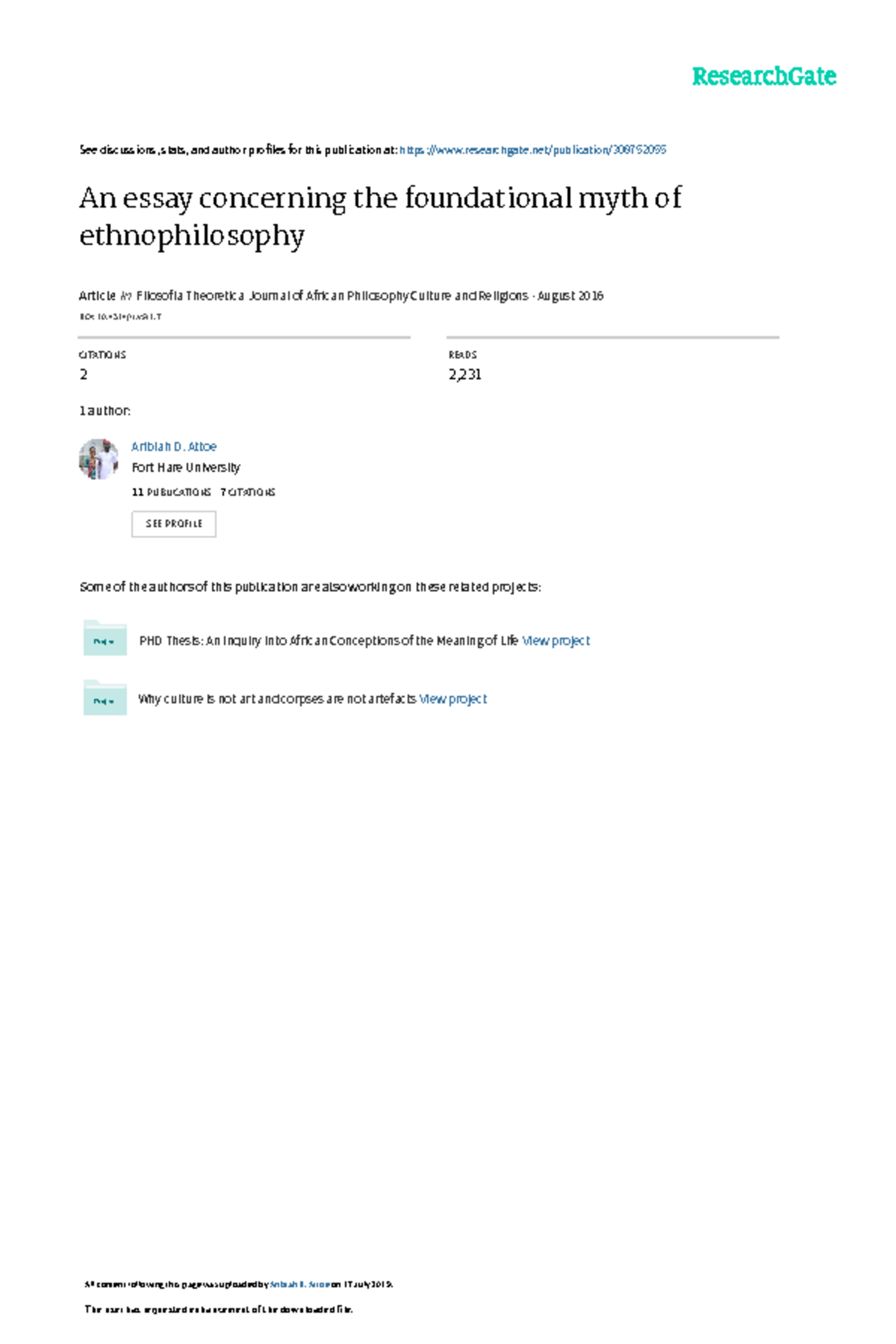Ethnophilosophy Essay - See discussions, stats, and author profiles for ...
