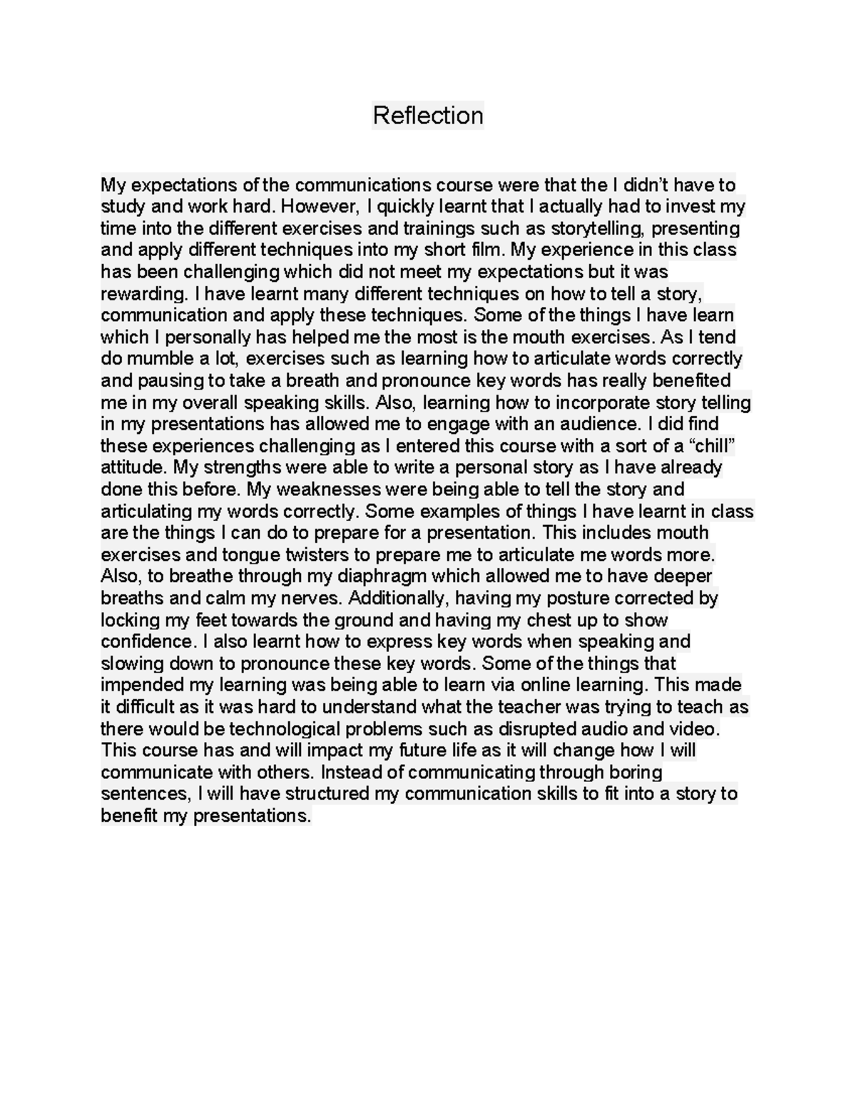 Reflection COM - Reflection My expectations of the communications ...