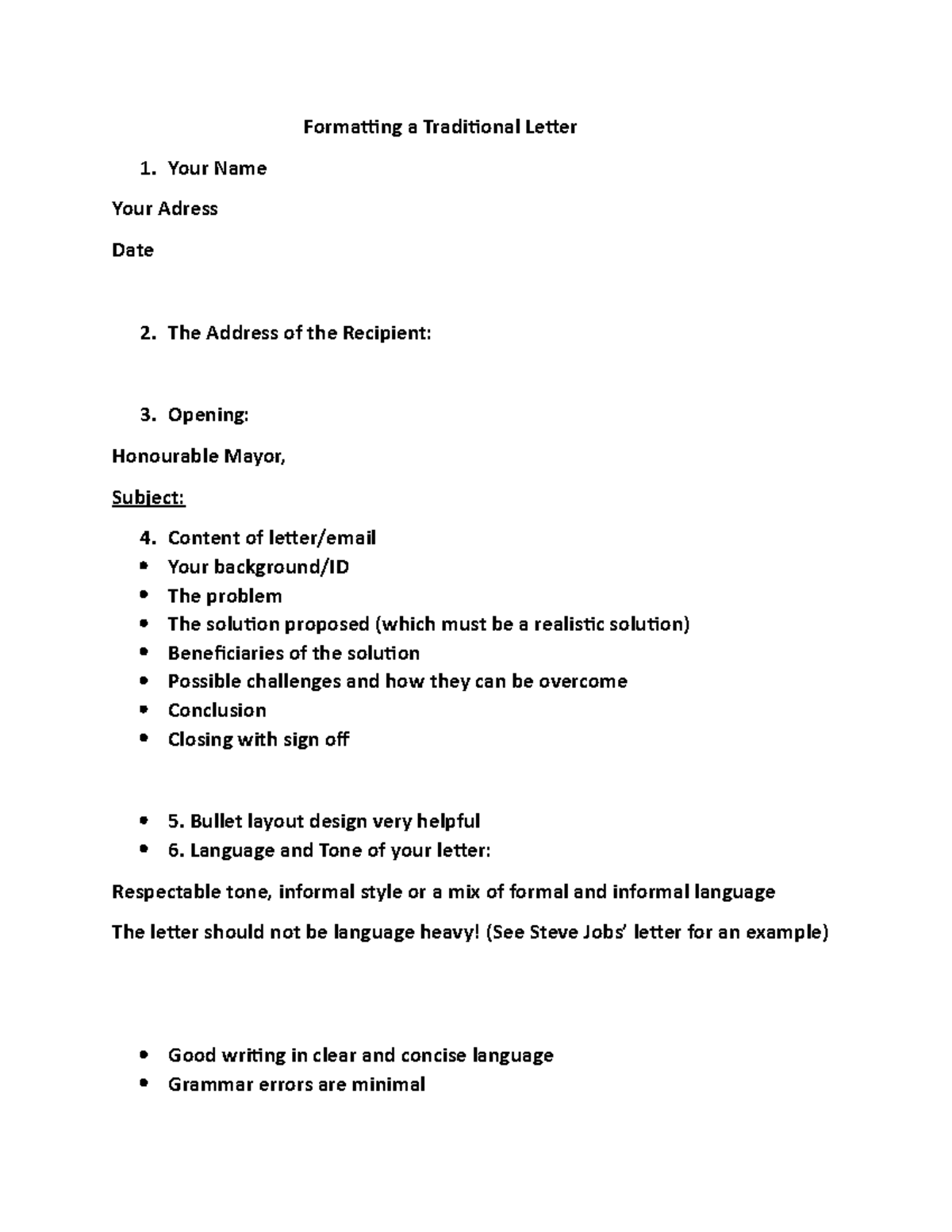 Formatting Your Letter Revised Summer 2021 - Formatting a Traditional ...