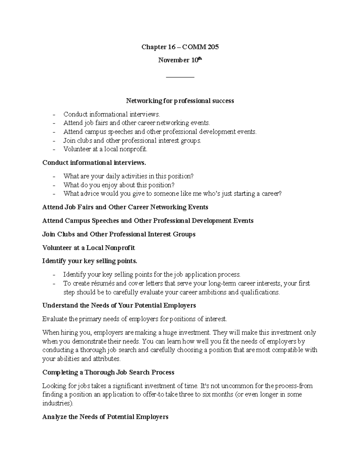 Chapter 16 notes - Chapter 16 – COMM 205 November 10th ...